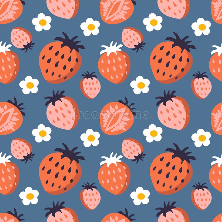 Vector Seamless Pattern with Hand Drawn Repeating Strawberries on a ...