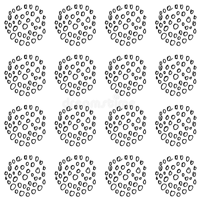 Vector Seamless Pattern of Hand Drawn Rough Doodle Circles, Black and ...