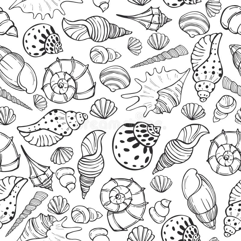 Vector Seamless Pattern with Hand Drawn Seashells Stock Vector ...