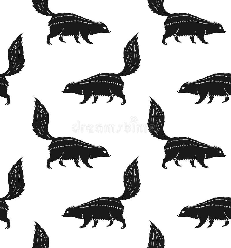 Vector Seamless Pattern of Hand Drawn Skunk Stock Vector - Illustration ...
