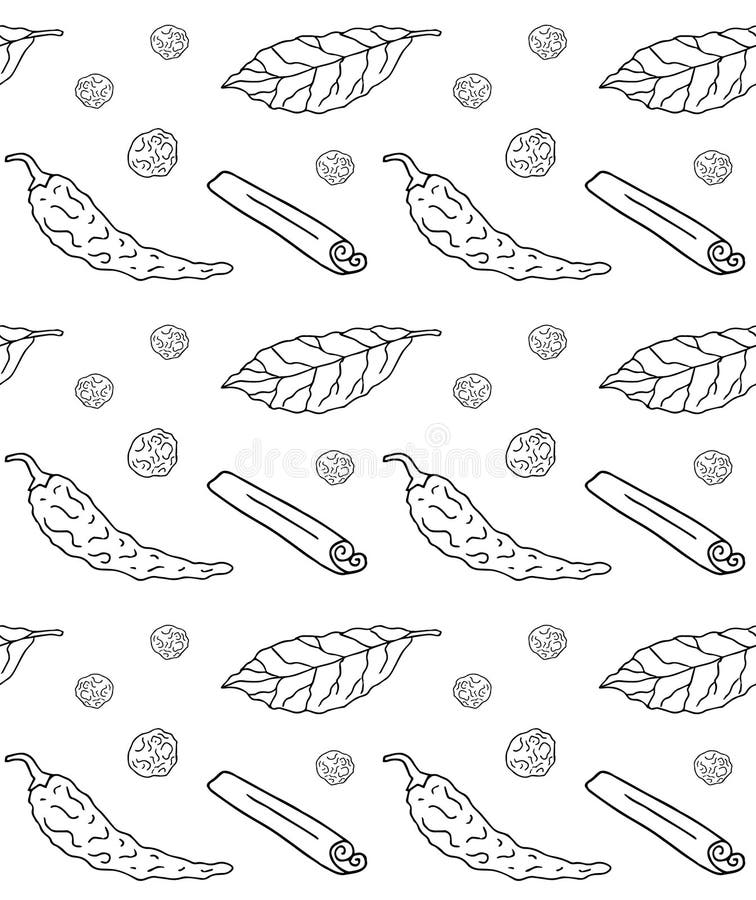 Vector Seamless Pattern of Hand Drawn Spices Stock Illustration ...