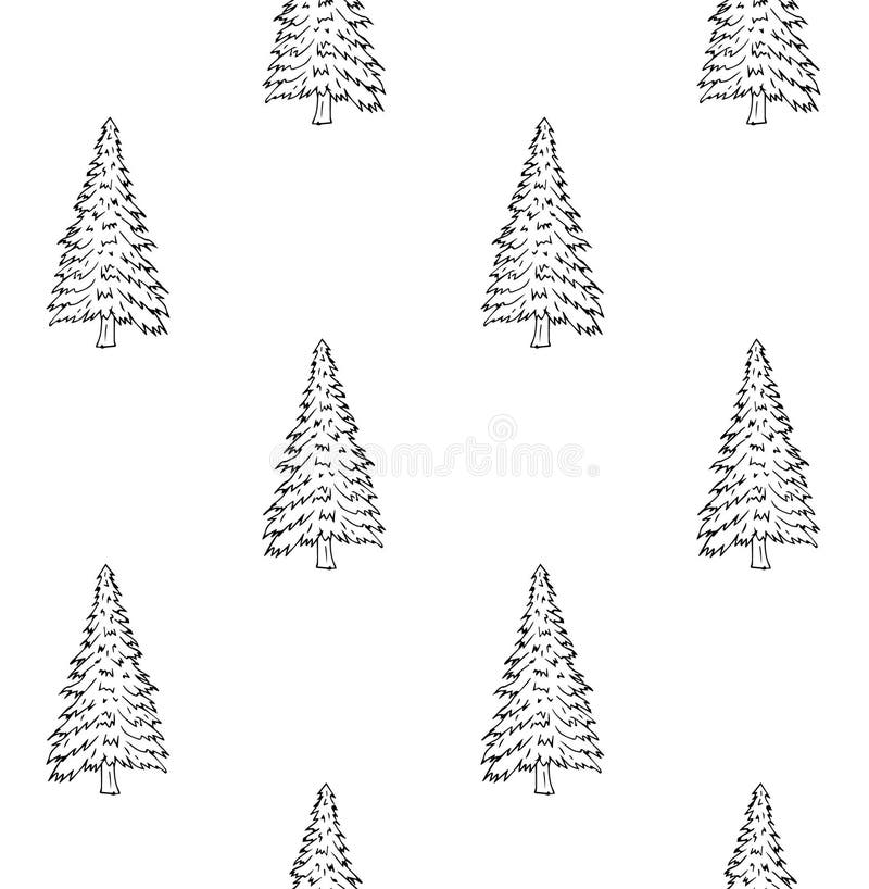 Vector Seamless Pattern of Hand Drawn Spruce Tree Stock Illustration ...