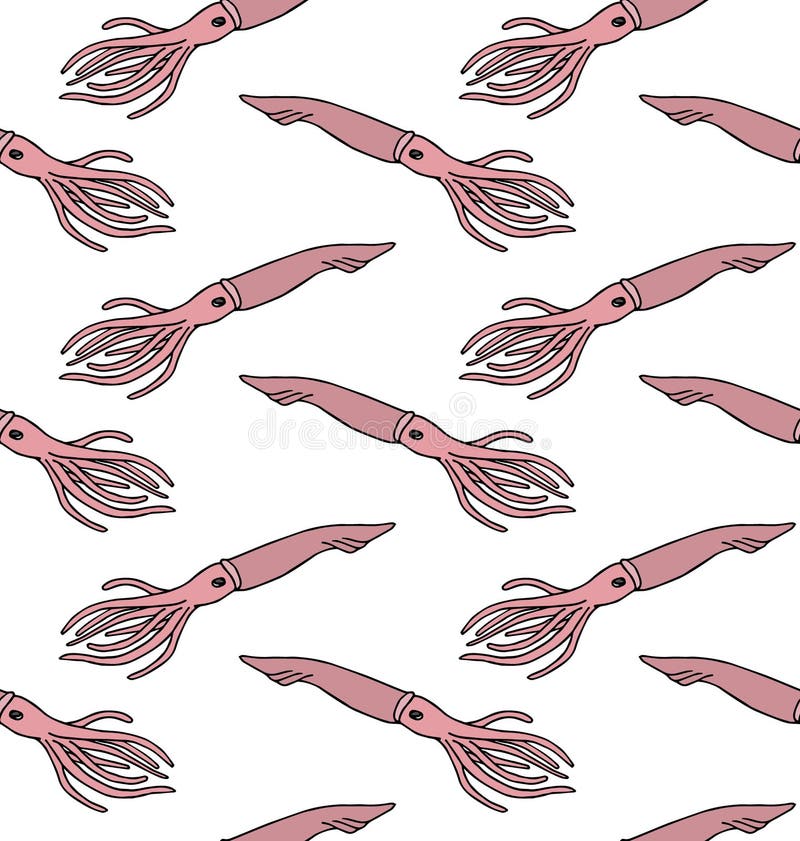 Vector Seamless Pattern of Hand Drawn Squid Stock Vector - Illustration ...
