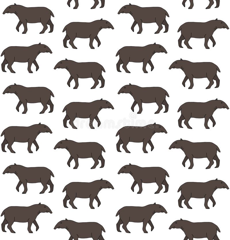 Vector Seamless Pattern of Hand Drawn Tapir Stock Vector - Illustration ...