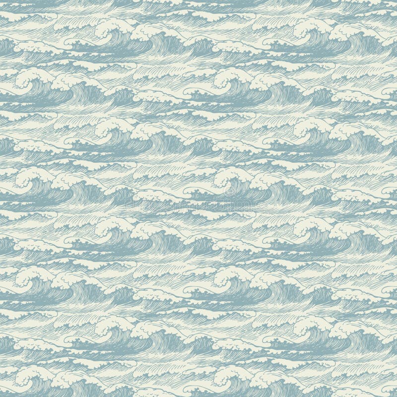Seamless Pattern with Hand-drawn Waves in Retro Style Stock Vector ...