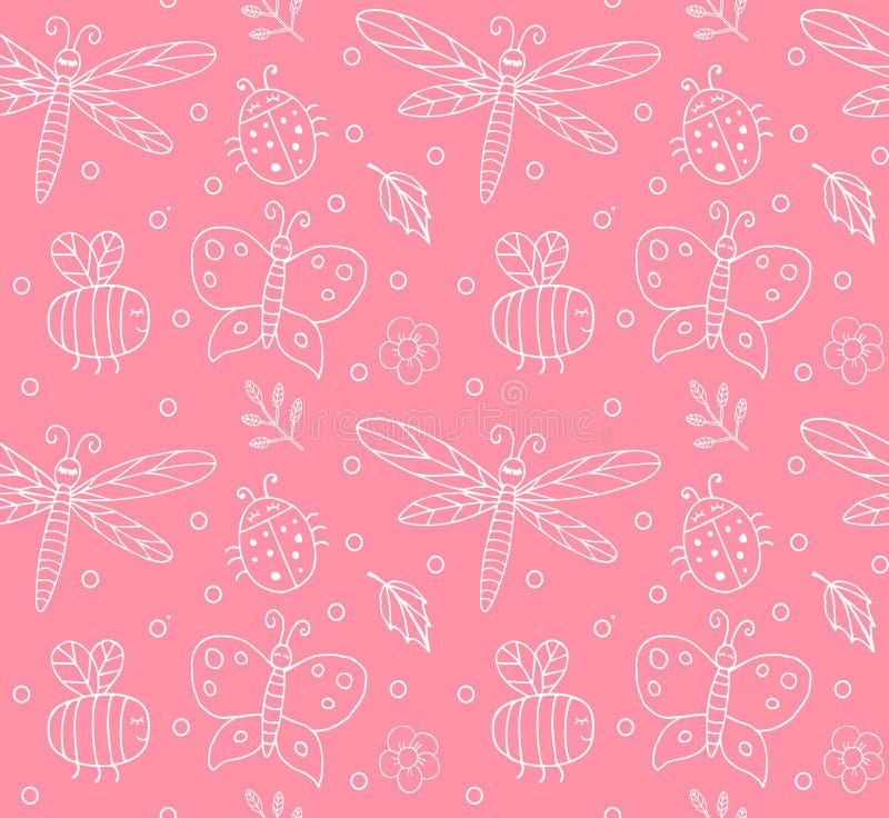 Vector Seamless Pattern of Hand Drawn White Insect Stock Illustration ...