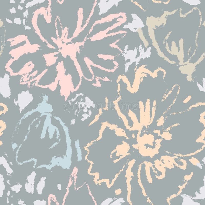 Vector Seamless Pattern with Hand Painted Wild Flowers, Subtle Colors ...