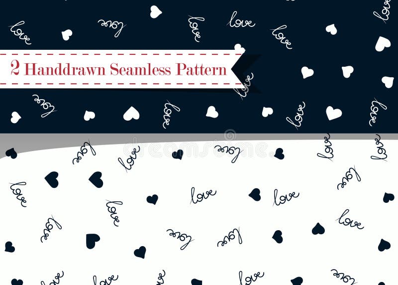 Vector Seamless Pattern with Handwritten Love Word and Hearts. Romantic ...