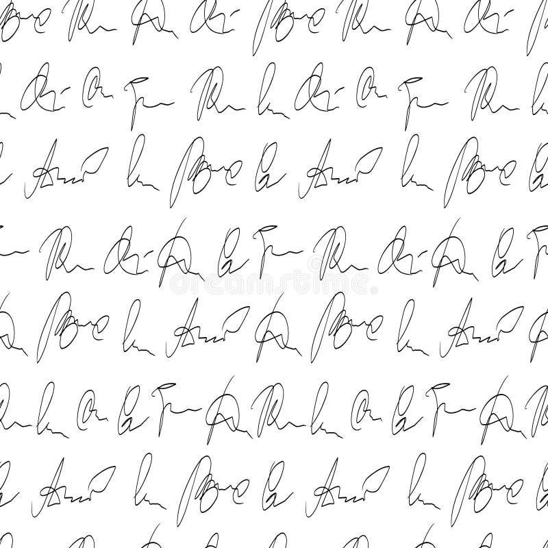 Vector Seamless Pattern Handwritten Personal Signatures. Hand Writing ...