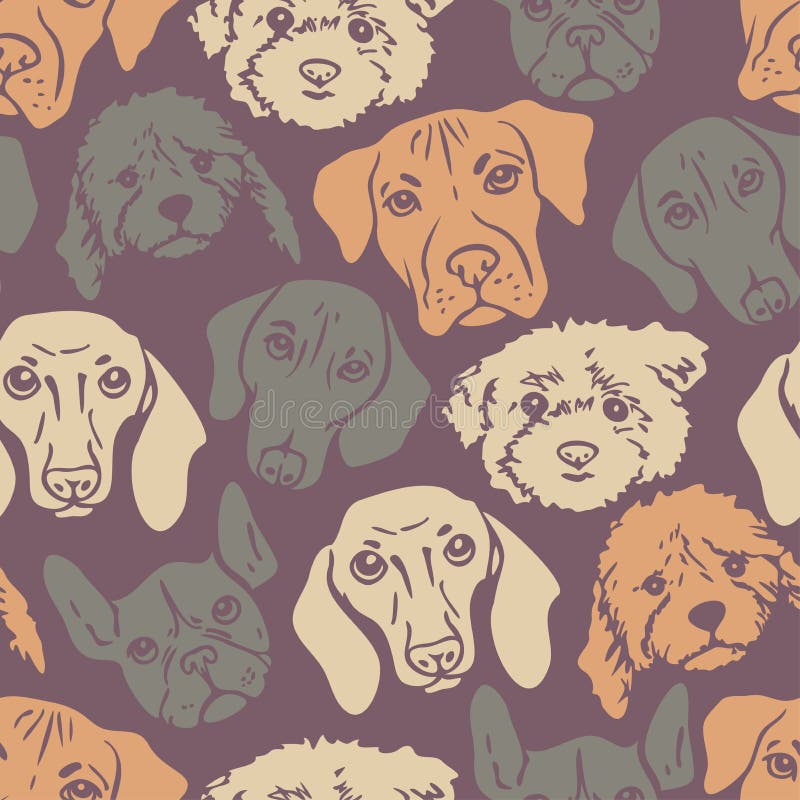 Vector Seamless Pattern with Heads of Different Breeds Dogs. Stock ...