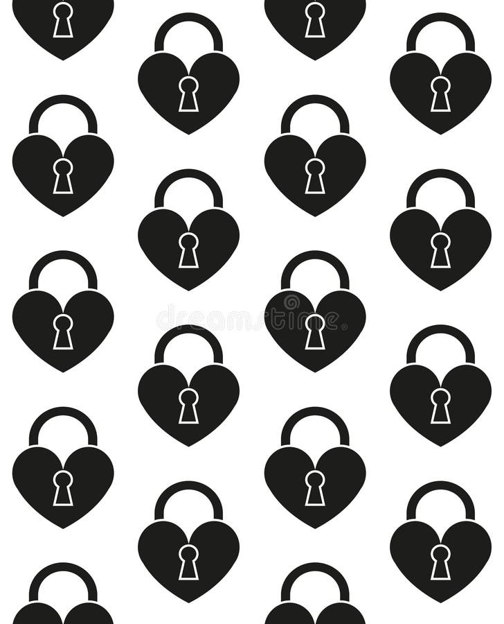 Vector Seamless Pattern of Heart Lock Silhouette Stock Illustration ...