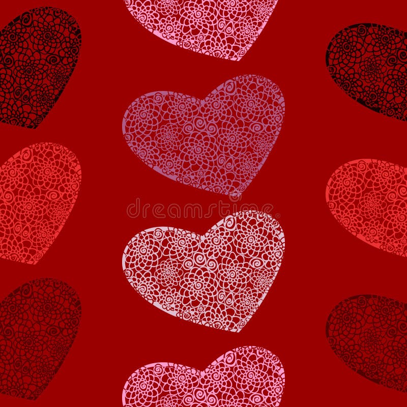 Vector Seamless Pattern of Hearts on a Blood-red Background Stock ...