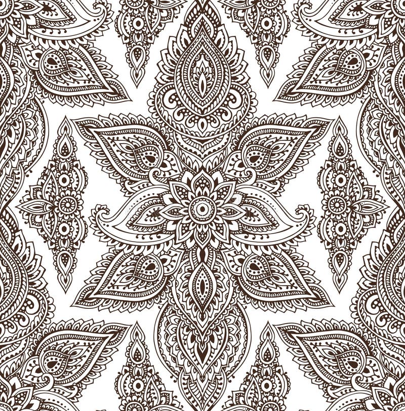 Vector Seamless Pattern with Henna Mehndi Floral Elements. Stock Vector ...
