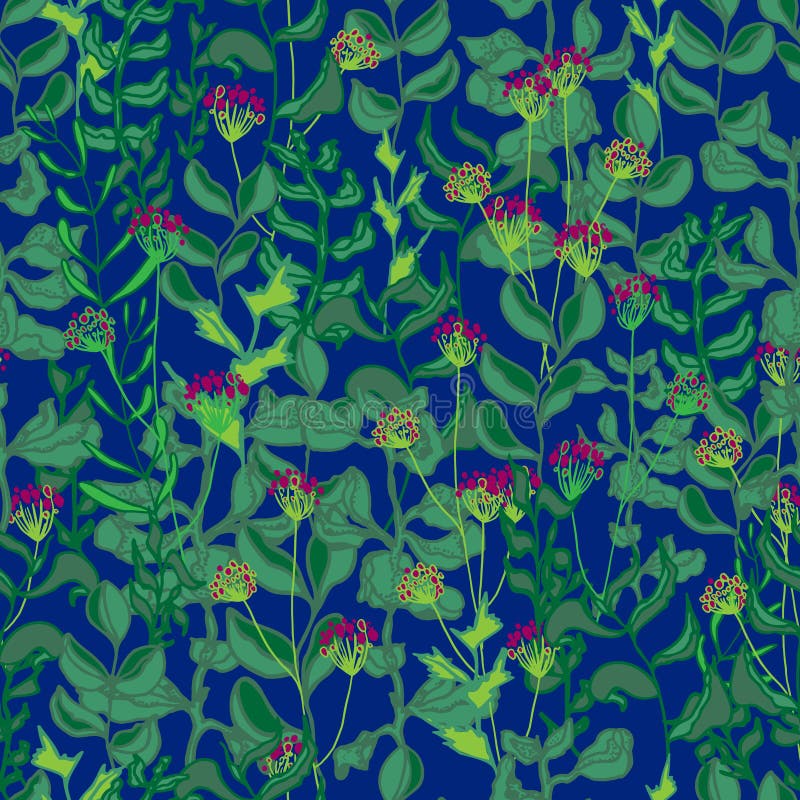 Vector Seamless Pattern Herbs, Branches, Flowers and Stems with Leaves ...