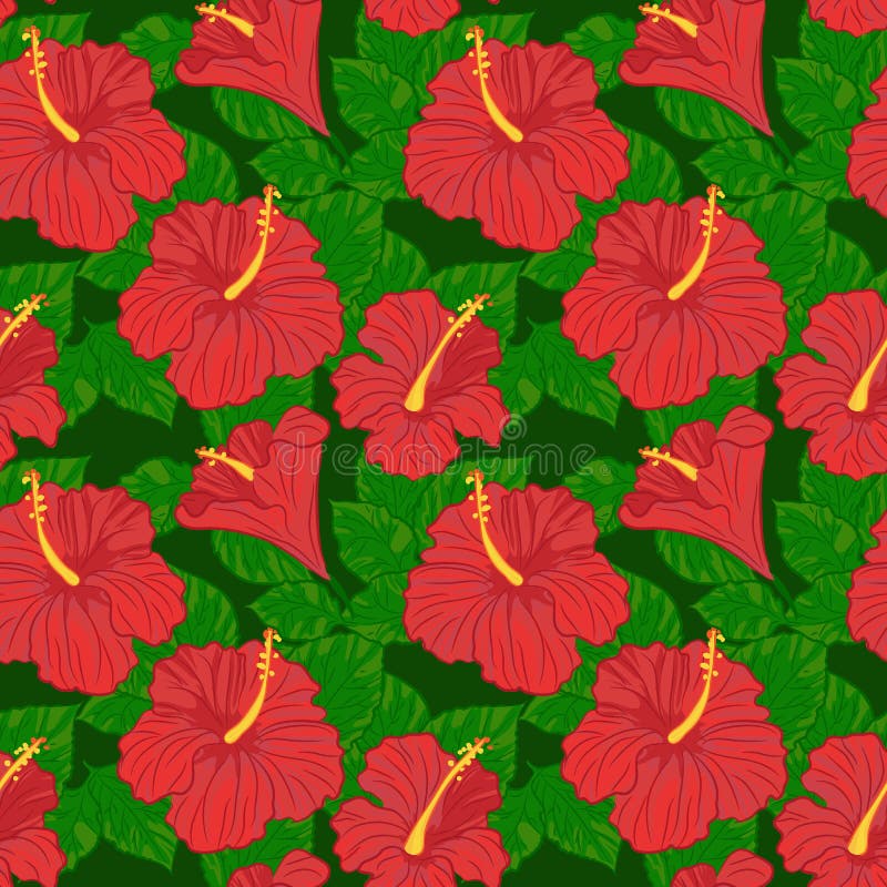 Red, White and Yellow Tropical Hibiscus Flowers Seamless Pattern Stock ...