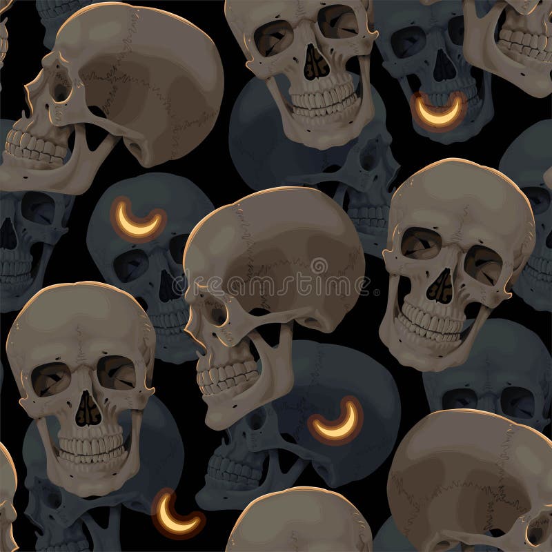 Vector Seamless Pattern with Skulls and Moon Stock Vector ...