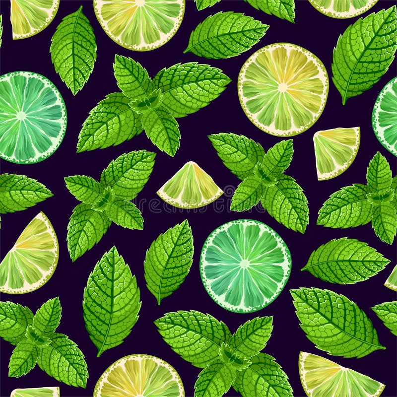 Vector Seamless Pattern with Mint and Lime Stock Vector - Illustration ...