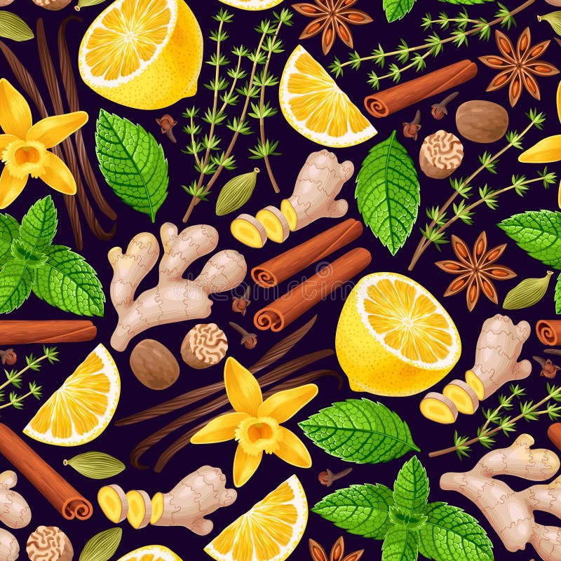 Vector Seamless Pattern with High Detailed Spices Stock Vector ...