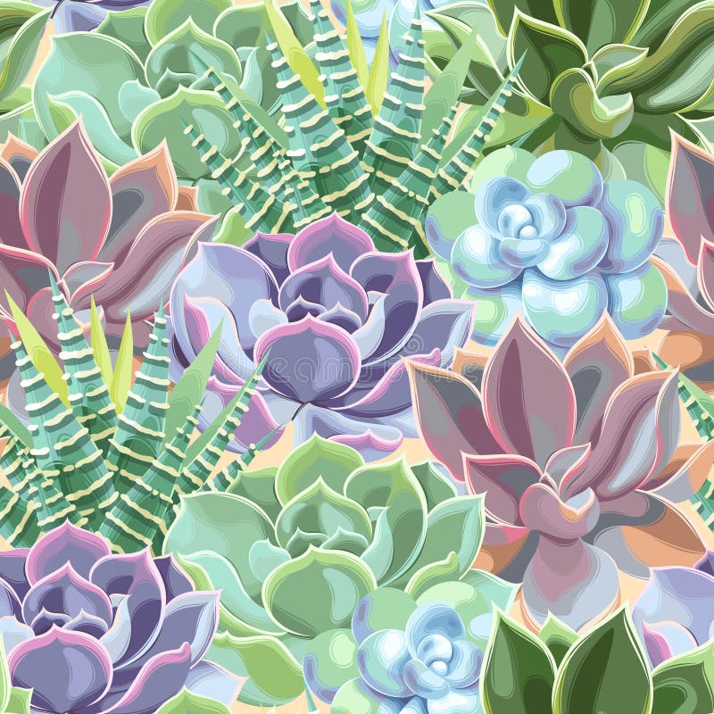 Vector Seamless Pattern with High Detail Succulent Stock Vector ...
