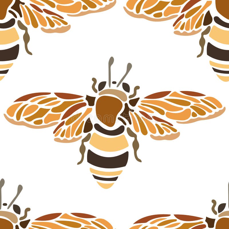 Vector Seamless Pattern with Honey Bee on a White Background. the ...