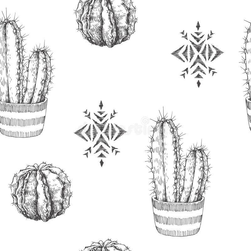 Aztec Cactus Flowers Graphic Printable Illustration. Vector Boho ...
