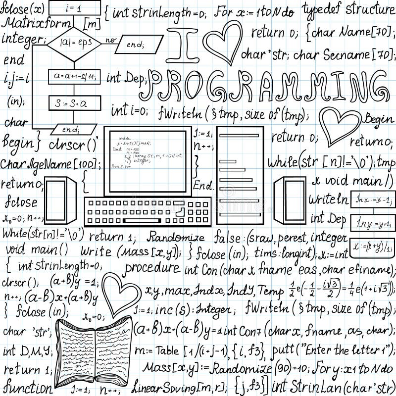 Programming Technical Seamless Pattern With Programming Code Program Flow Diagrams Formulas