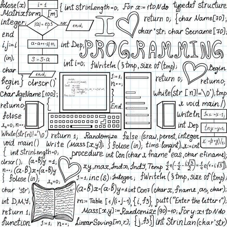 Vector Seamless Pattern I Love Programming With Programming Code Computers And Calculations