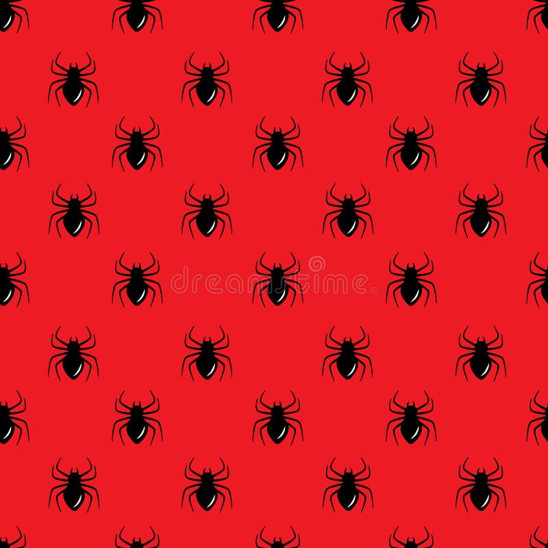 Vector Seamless Pattern with Icons Spiders on Red Background. Stock ...