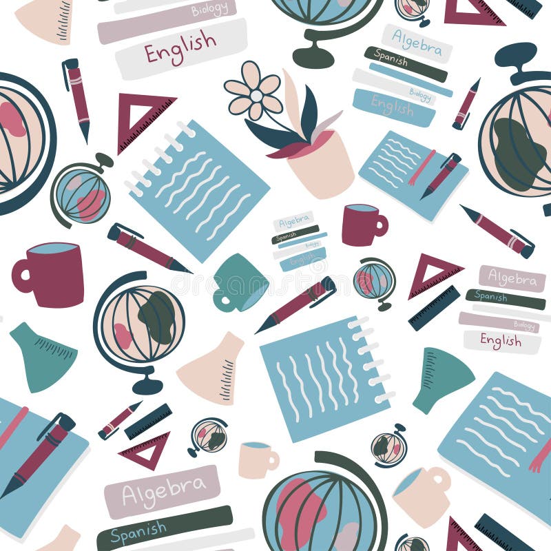 Vector Seamless Pattern Illustration Colorful Design of Study Supplies ...