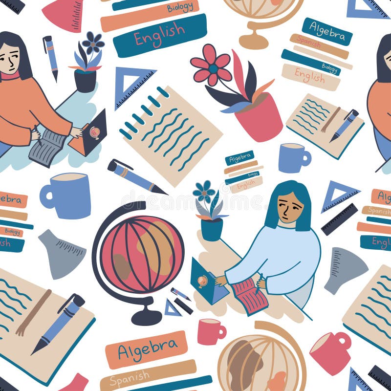 Vector Seamless Pattern Illustration Colorful Design of Study Supplies ...