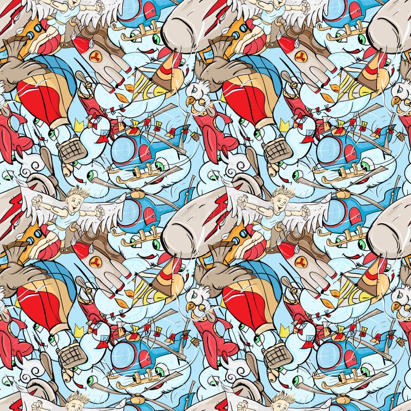 Seamless Pattern Illustration Depicting Objects that Can Fly through ...