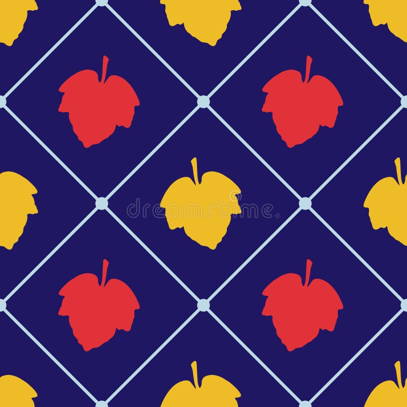 Vector Seamless Pattern. Illustration with Leaves and Grid on ...