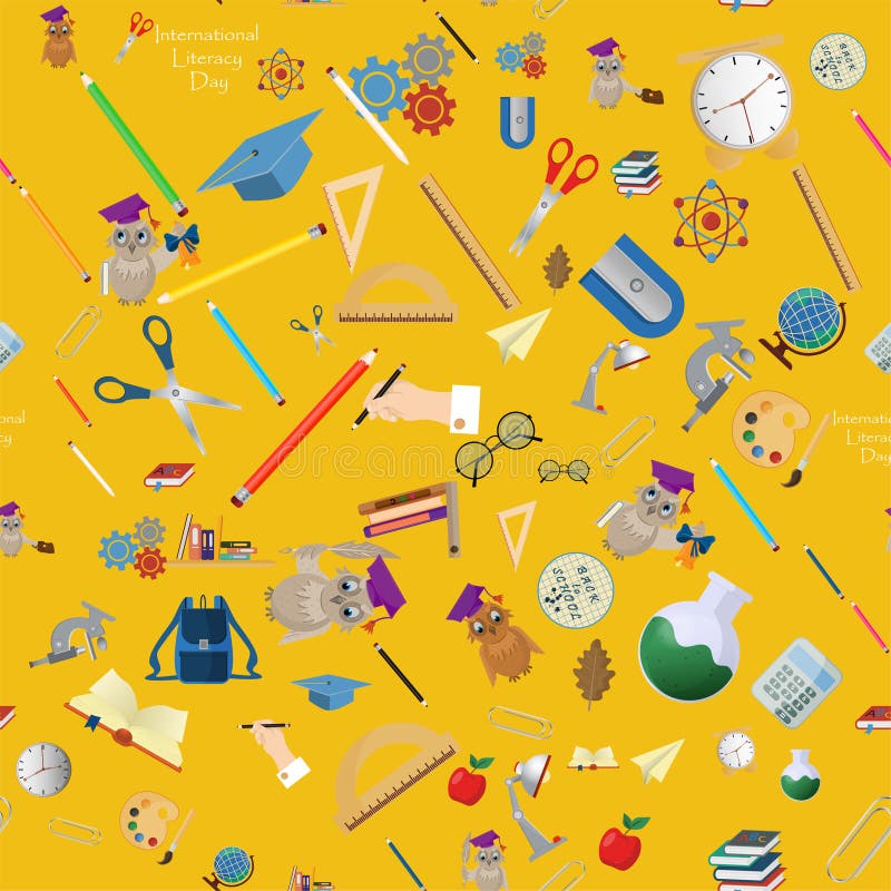 Seamless Pattern_9_illustration on School Theme, International Literacy ...