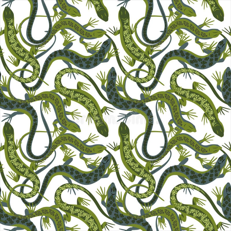 Vector Seamless Pattern with the Image of Green and Gray Lizards on a ...
