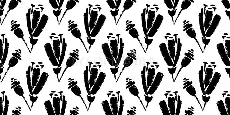 Vector Seamless Pattern of Ink Drawing Wild Plants, Herbs and Flowers ...