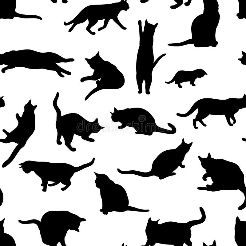 Vector Seamless Pattern of Isolated Cat Action Silhouettes in Black ...