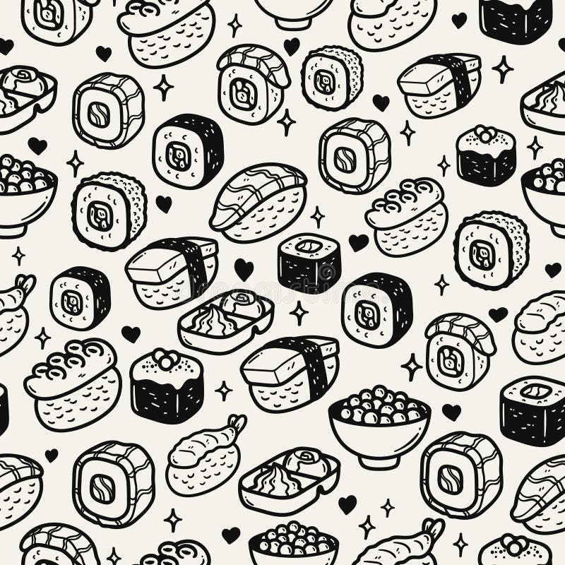 Vector and Seamless Pattern with Japanese Cuisine of Fish and Rice ...