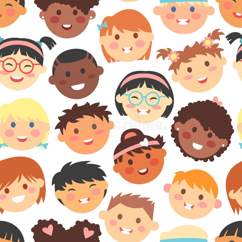 A Set of Different Kids Faces Stock Vector - Illustration of hair ...