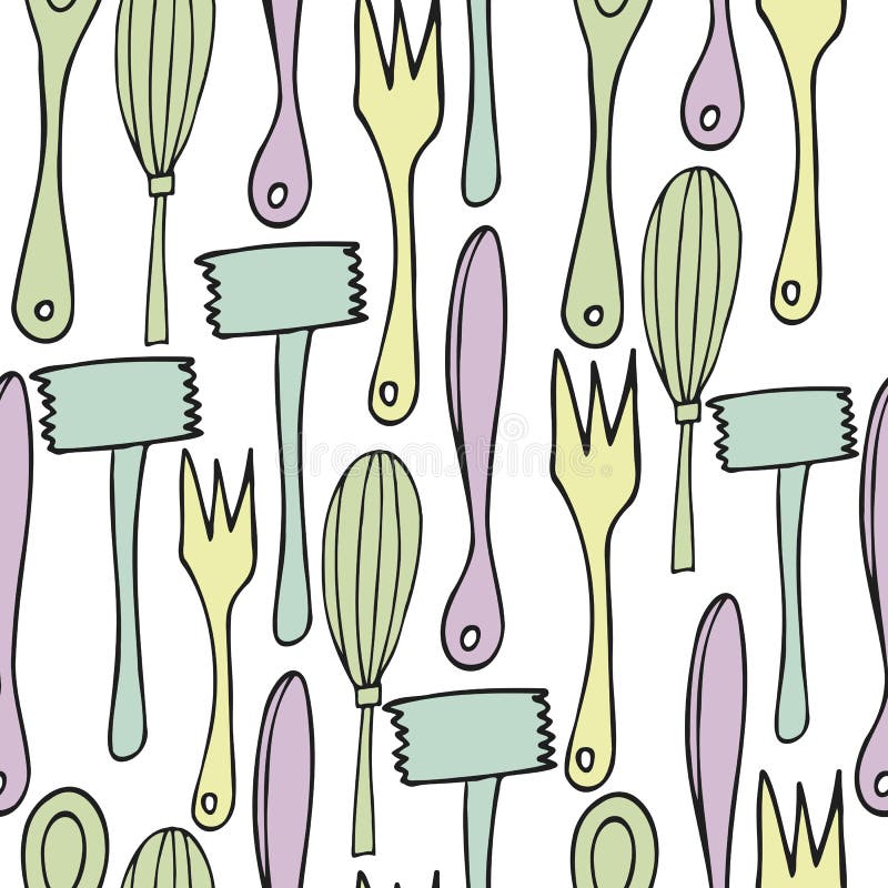 Vector Seamless Pattern with Kitchen Tools on White Background Stock ...