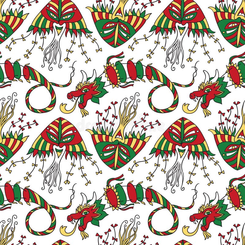 Vector Seamless Pattern with Kites and Festive Chinese Dragons. Stock ... Vector Seamless Pattern with Kites and Festive Chinese Dragons. Stock ...