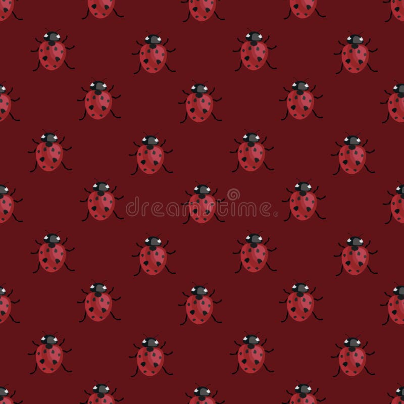 Vector Seamless Pattern with Ladybugs on Dark Red Background. Stock ...