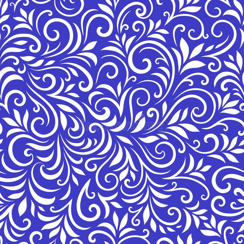 Vector Seamless Pattern with Leaves and Curls. Monochrome Abstract ...