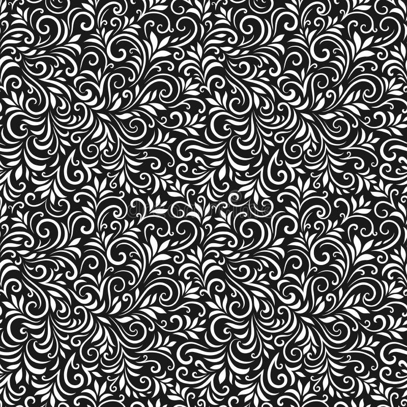 Vector Seamless Pattern with Leaves and Curls. Monochrome Abstract ...