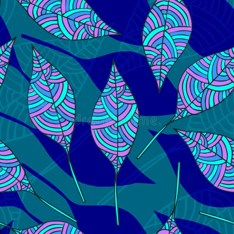 Vector Seamless Pattern Leaves Stock Vector - Illustration of blue ...