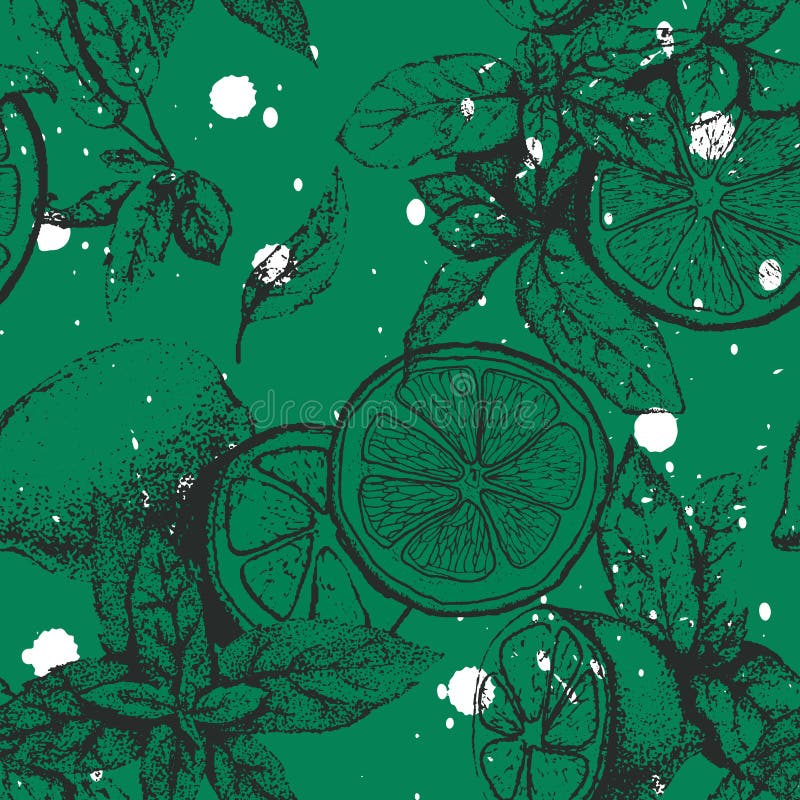 Vector Seamless Pattern with Lemon and Mint Stock Vector - Illustration ...