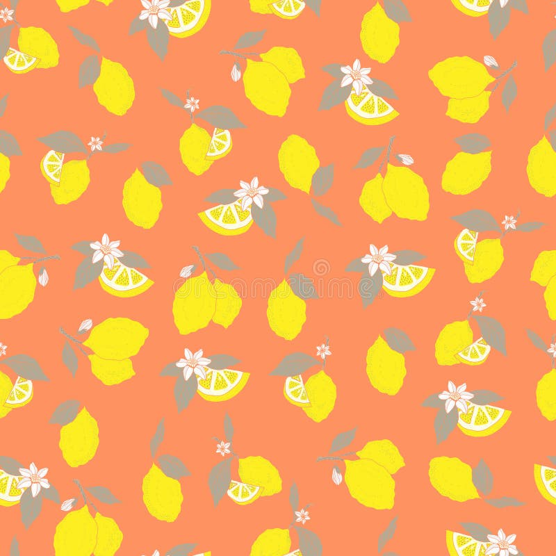 Vector Seamless Pattern Lemons and Sliced Lemons on Background. Summer ...