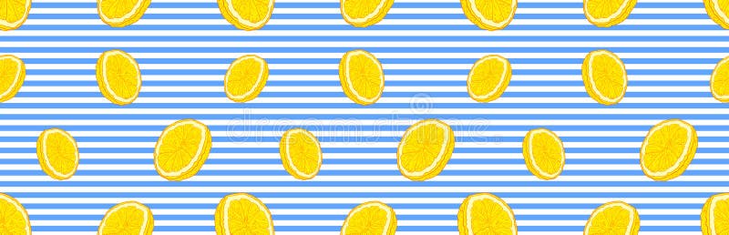Vector Seamless Pattern Lemons, Striped Blue and White Background and ...