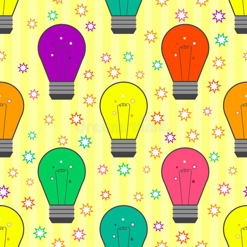 Vector Seamless Pattern with Light Bulb in Flat Stock Vector ...