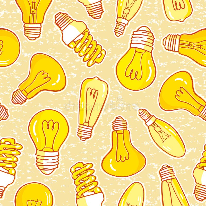 Vector Seamless Pattern with Light Bulbs. Hand Drawn Design. Stock ...