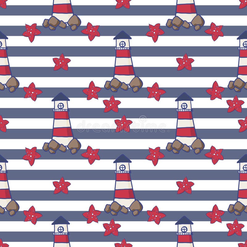 Vector Seamless Pattern with Lighthouse. Stock Vector - Illustration of ...